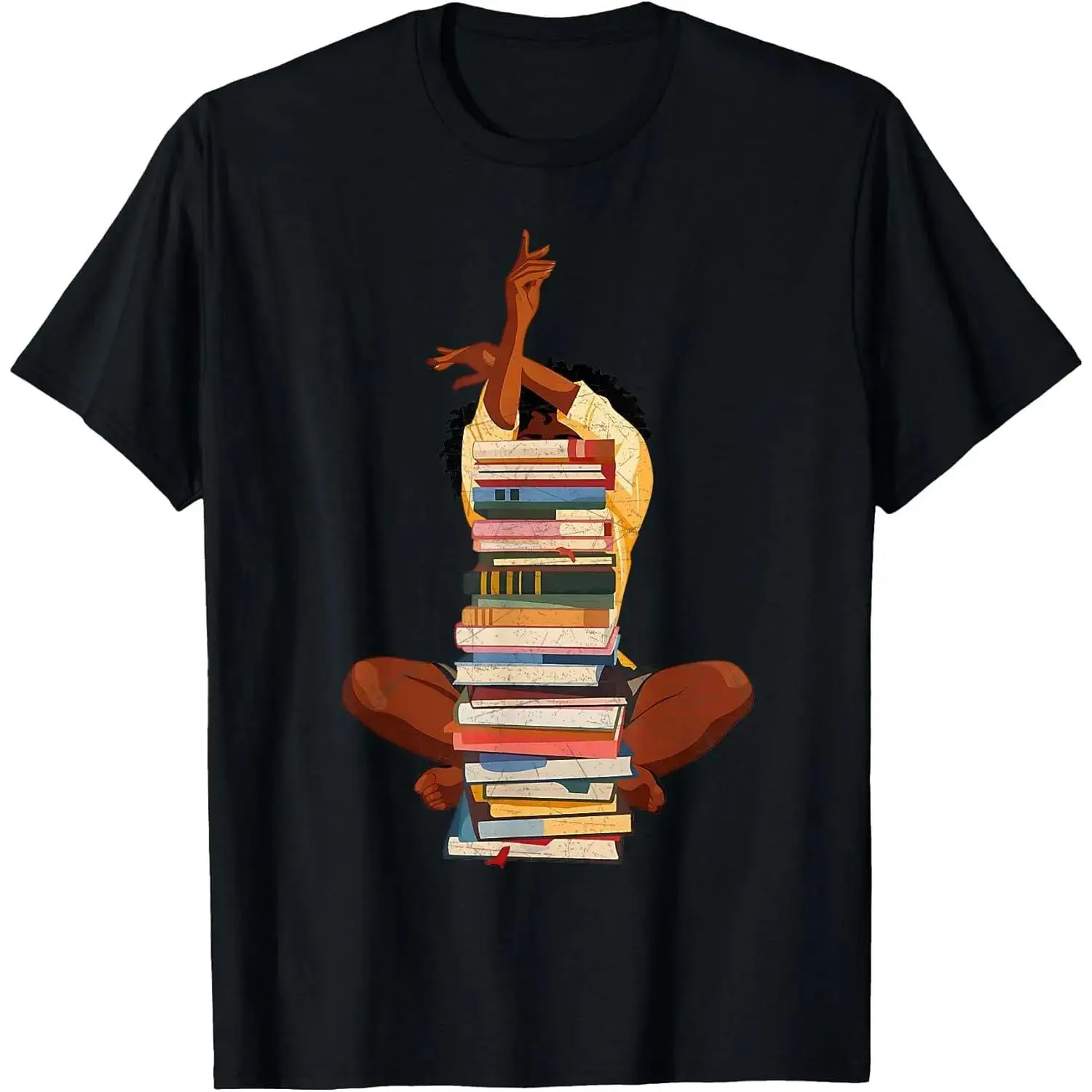 Black Woman And Books Stack Afro Girl Book Lover T-Shirt - TikTok Shop