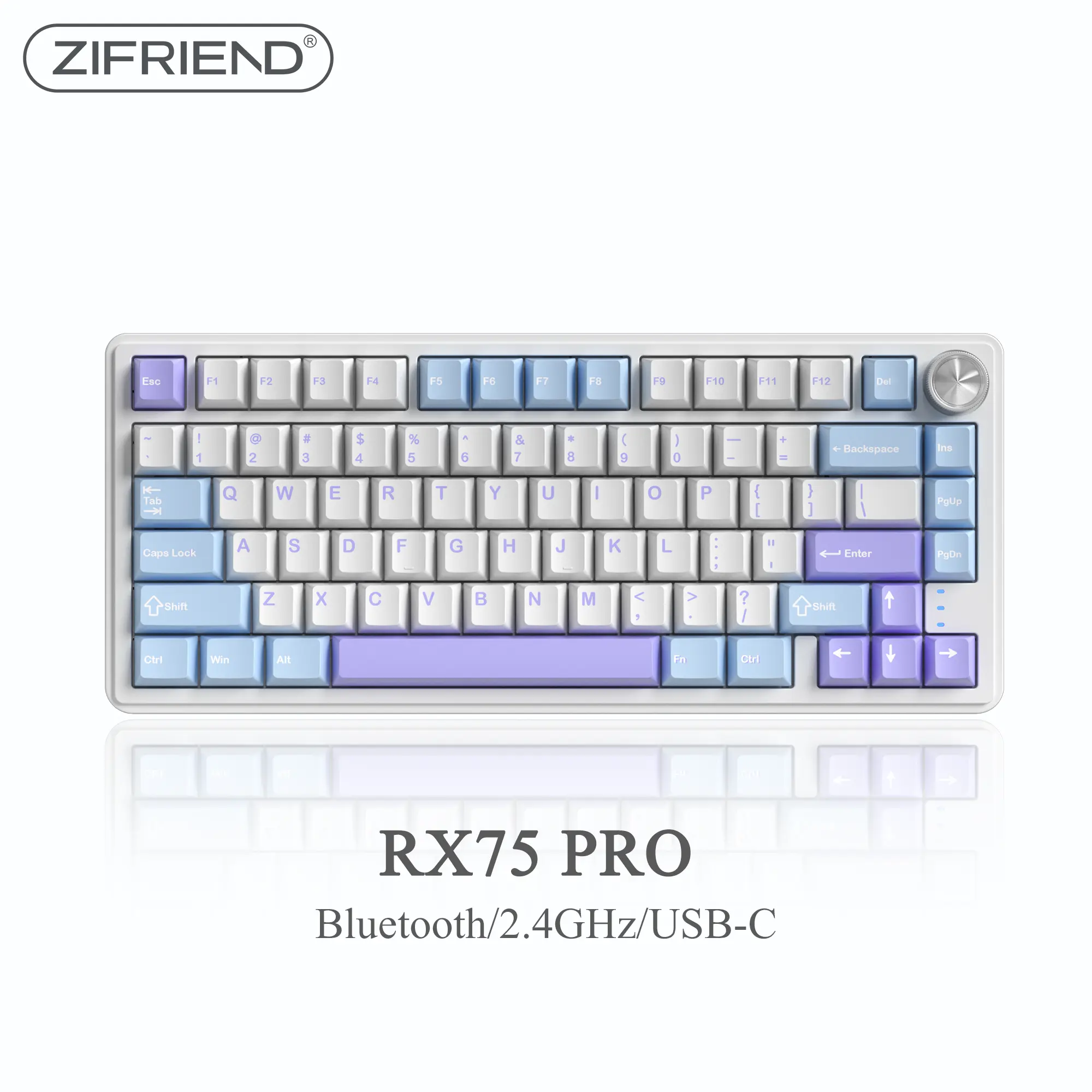 ZIFRIEND RX75 Pro Wireless Mechanical Creamy Gasket Keyboard with Knob ...