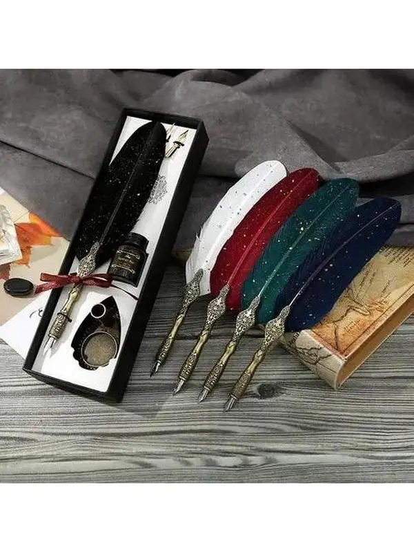 Vintage Feather Pen and Ink Set, Classic Series Goose Quill Pen with ...