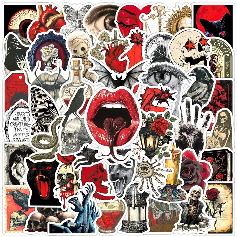 50pcs Retro Red and Black Gothic Series Graffiti Stickers Suitable for ...