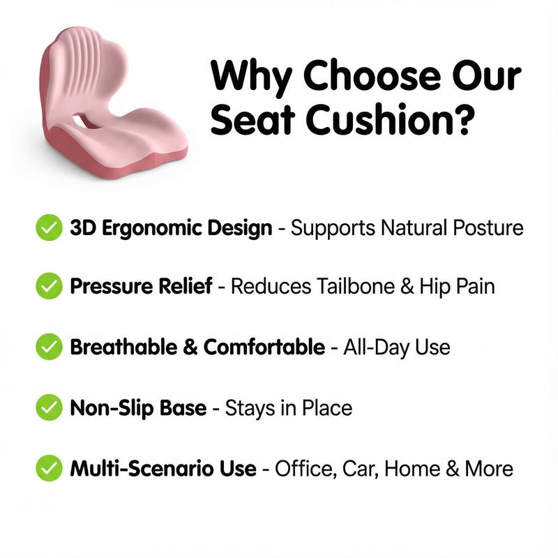Ergonomic Seat Cushion with Back Support - 3D Memory Foam Posture ...