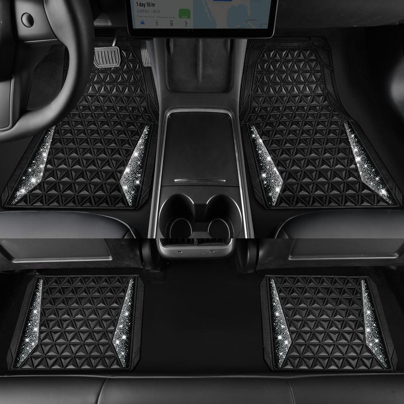 CAR PASS Bling Diamond Rhombus Rubber Leather Car Floor Mats, All ...