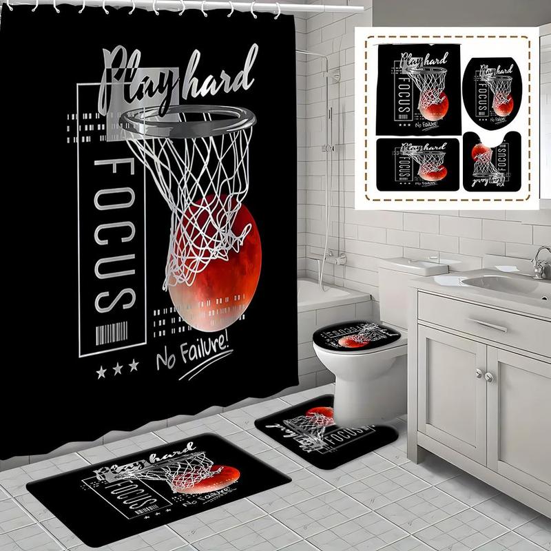 Basketball Themed Shower Curtain Set, 1 Set Shower Curtain with 12 ...
