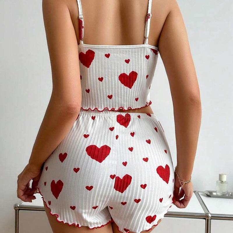 Ladies' Homewear Heart Printing Suspender Shorts Casual Sunken Stripe ...