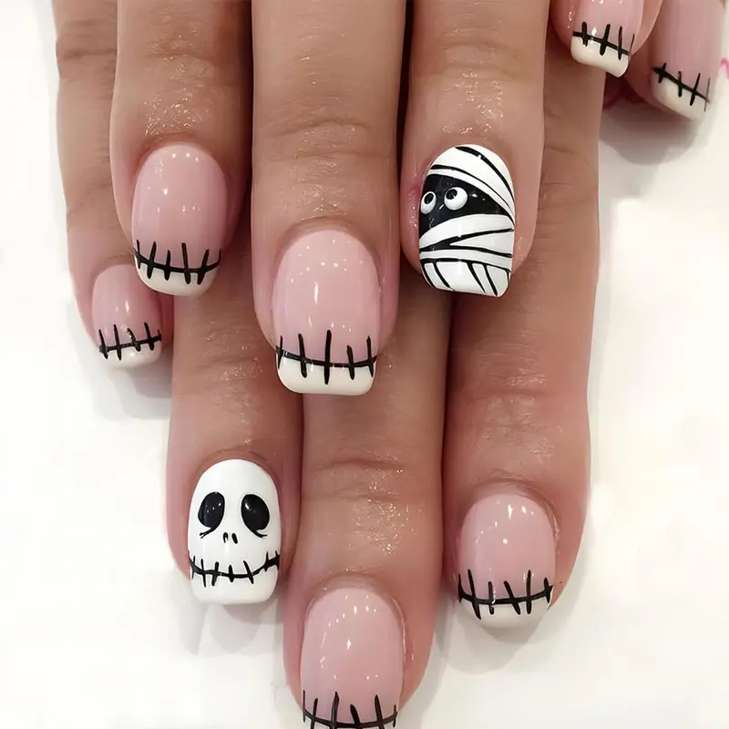 white tip coffin nails with design - TikTok Shop