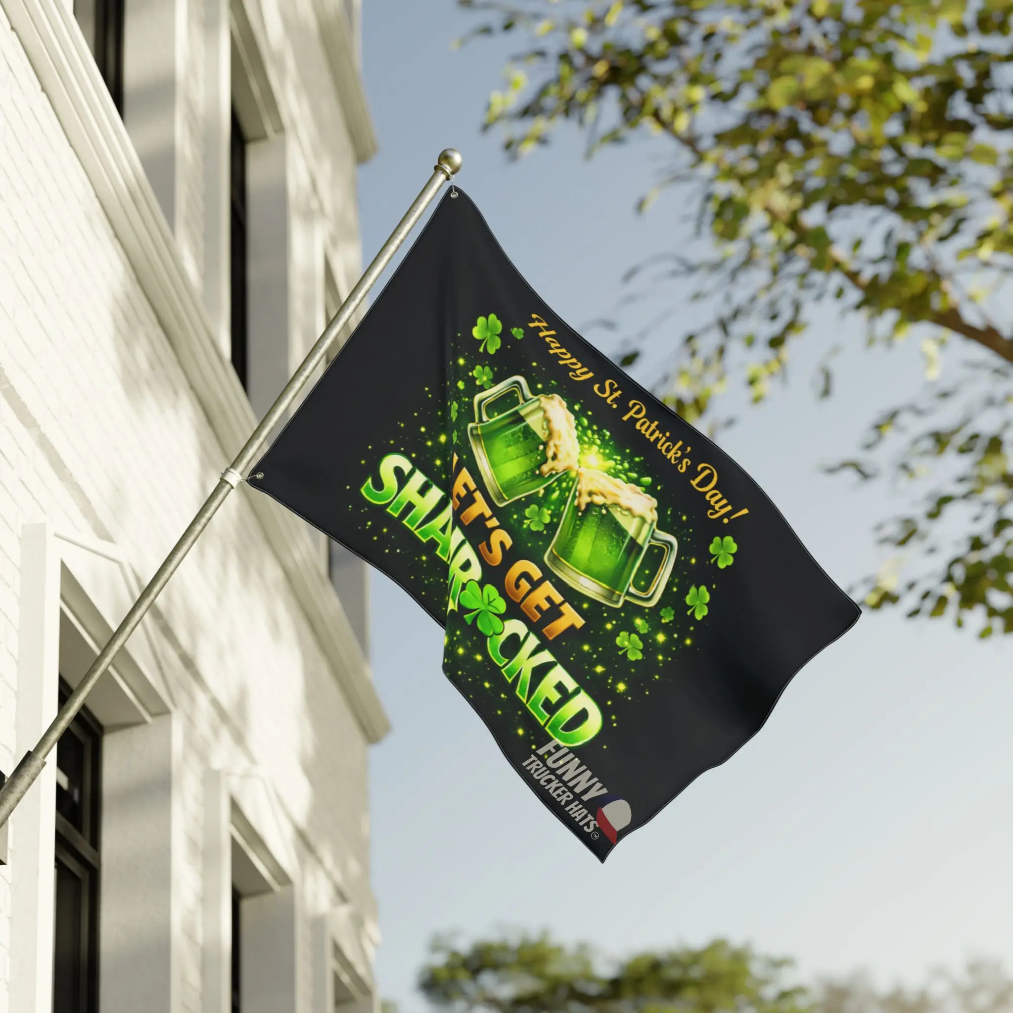 Let’s Get Shamrocked St. Patrick’s Day Flag Funny Irish Bar Decor Green ...