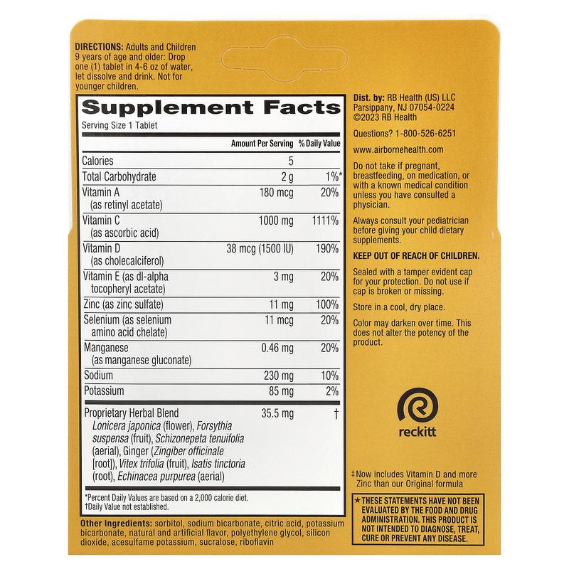 AirBorne Immune Support Supplement, Zesty Orange, 2 Tubes, 10 ...