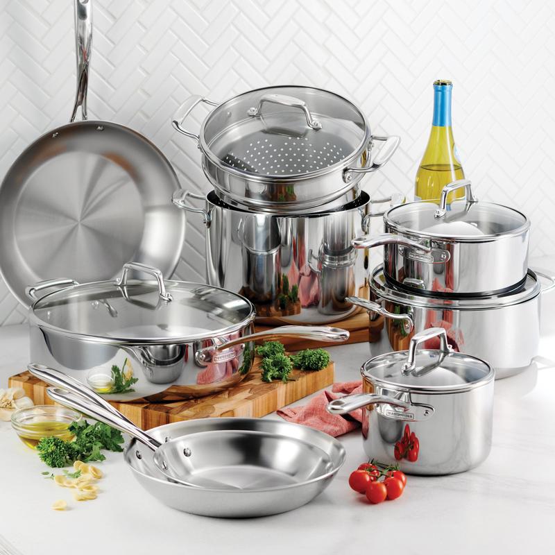 Tri-Ply Clad Stainless Steel Cookware Set with Glass Lids