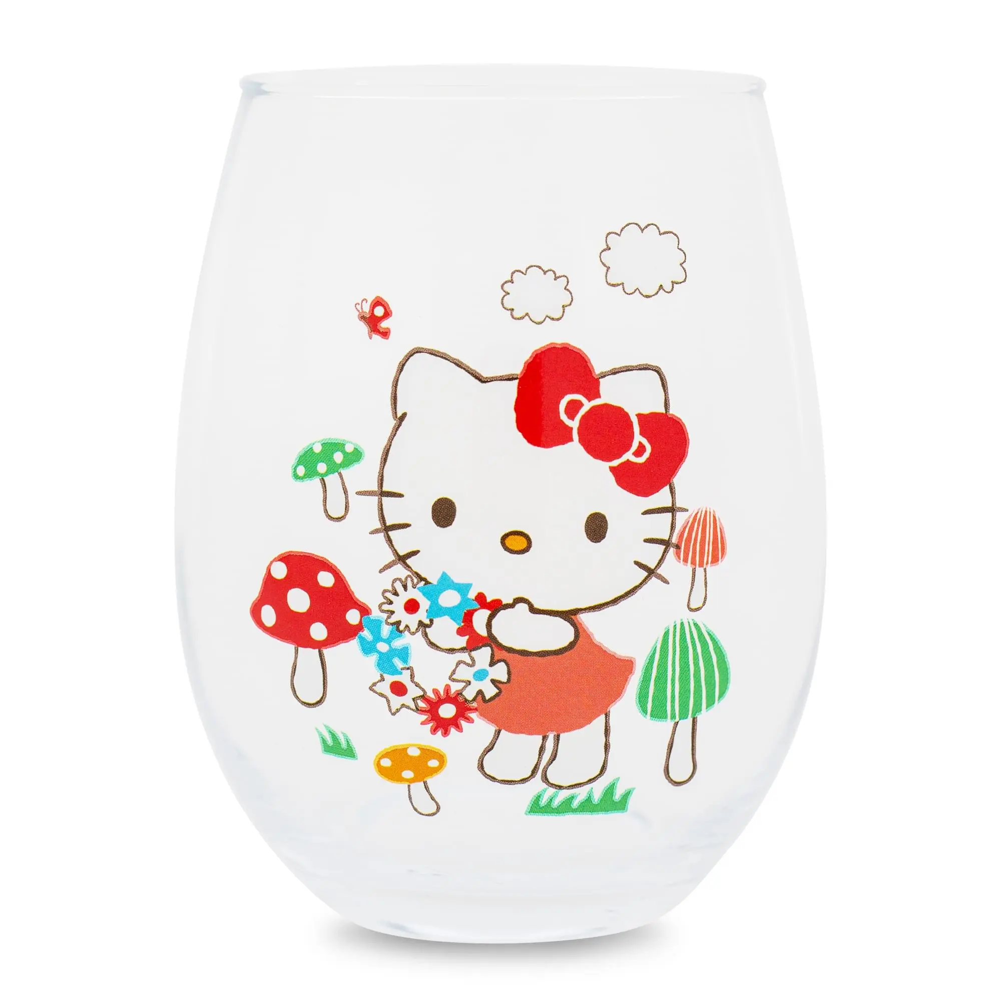Sanrio Hello Kitty Mushrooms Stemless Wine Glass | Holds 20 Ounces ...