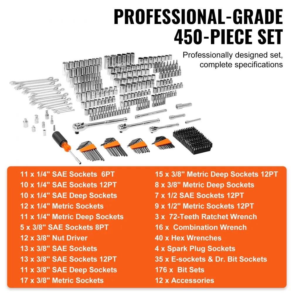 Mechanics Tool Set and Socket Set, 1/4" 3/8" 1/2" Drive Deep and ...