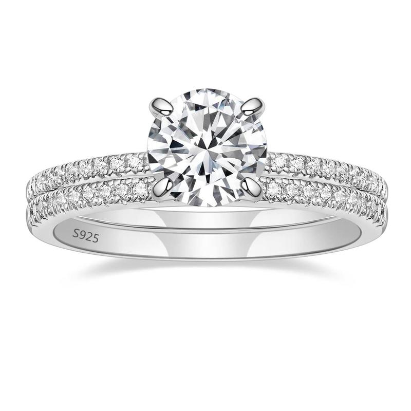 EAMTI 1.25CT 925 Sterling Silver Bridal Ring Sets Round CZ Engagement ...