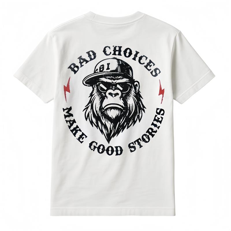 BAD CHOICES MAKE GOOD STORIES Chimpanzee Print Men's T-shirt Short ...