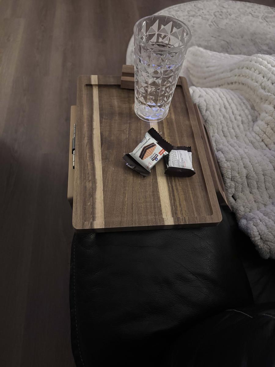 Cella Acaica Wood Sofa Arm Tray Snack Table w/ Tablet Holder - TikTok Shop