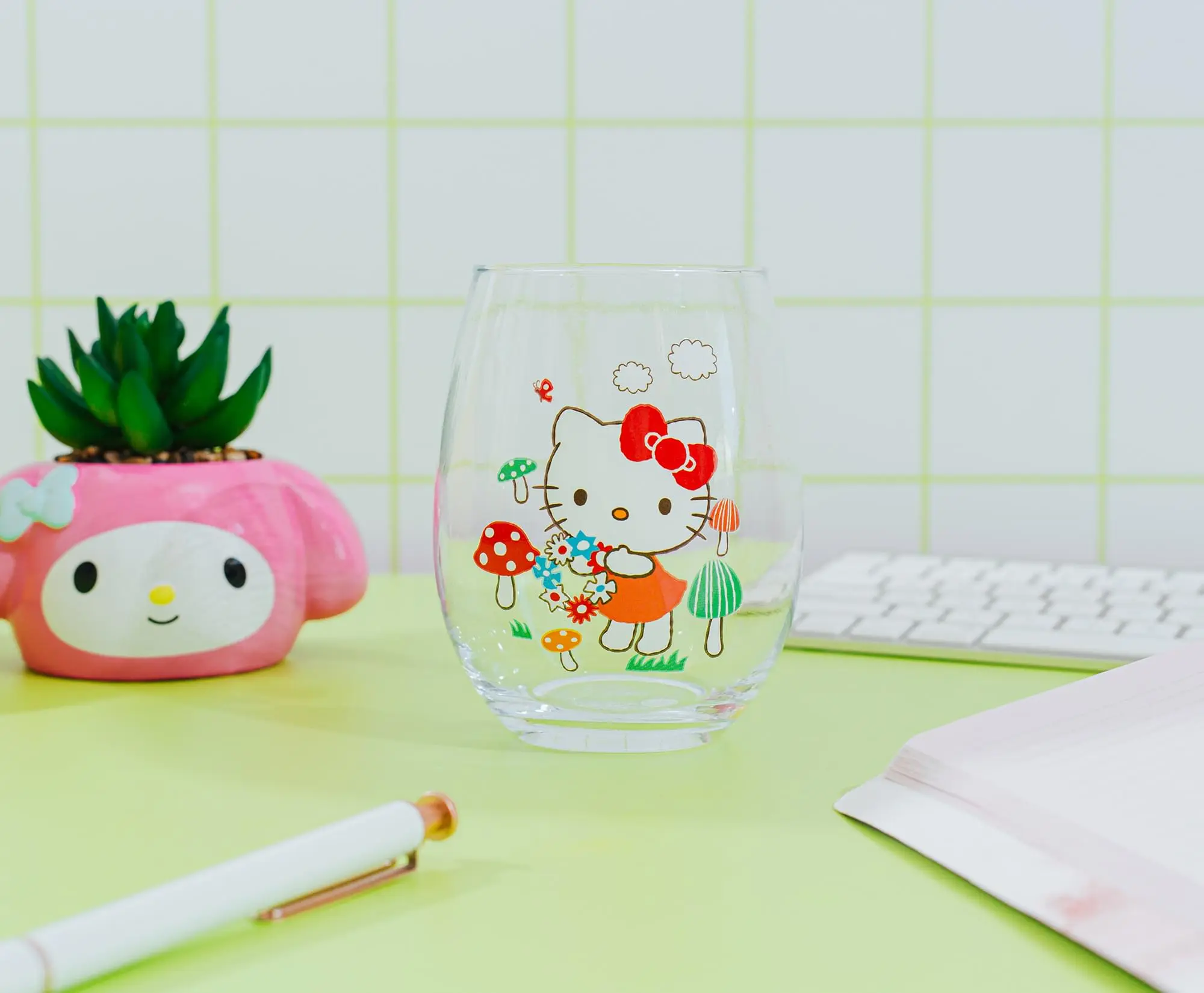 Sanrio Hello Kitty Mushrooms Stemless Wine Glass | Holds 20 Ounces ...