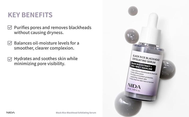 NIDA Black Rice Blackhead Exfoliating Serum | 1.69 fl.oz., 50ml | Daily ...