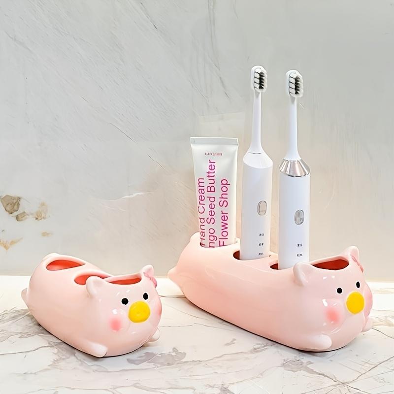 Whimsical Pink Pig Ceramic Toothbrush Holder, Durable Ceramic Material ...