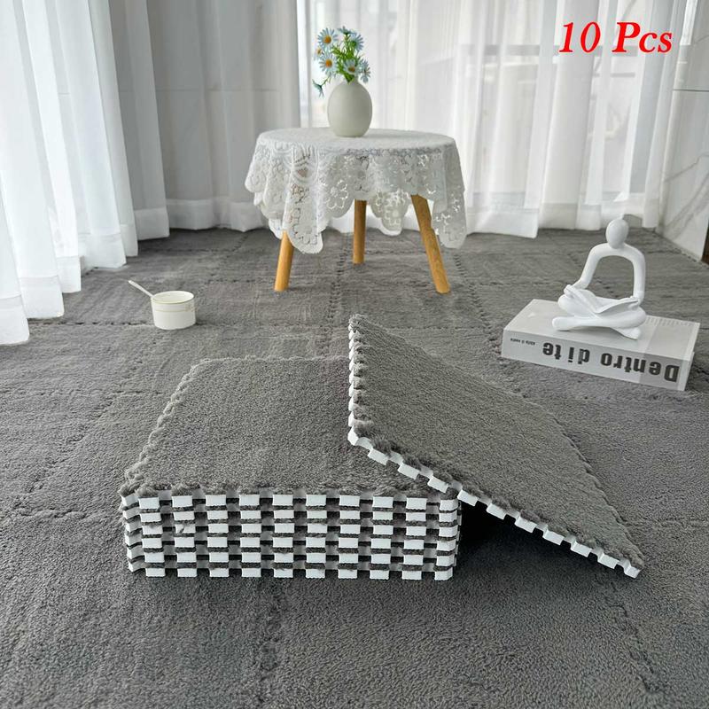 Solid Color Fluffy Puzzle Floor Mat, 10pcs/set Soft Interlocking Foam ...