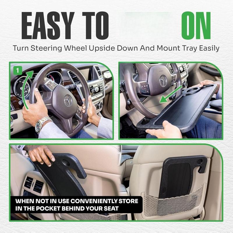 Steering Wheel Desk Tray for Eating, Laptops - Hooks Onto Most Vehicle ...