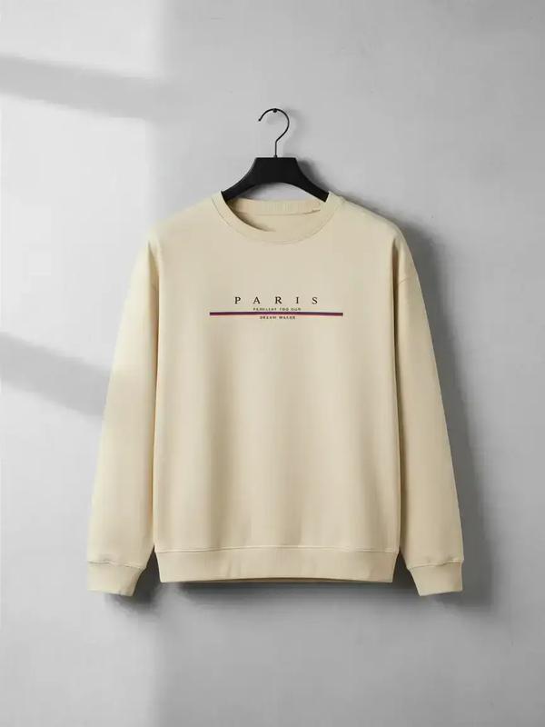 Men's Solid Color & Letter Print Drop Shoulder Casual Fashio - TikTok Shop