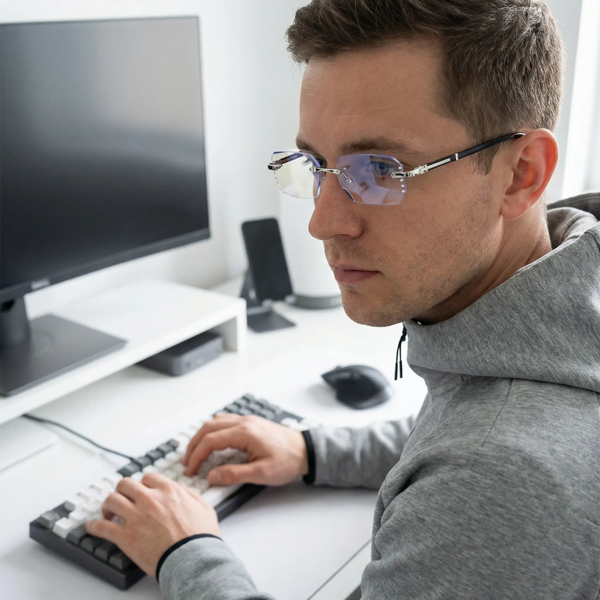 Rimless reading glasses with ergonomic design and soft silicone nose ...