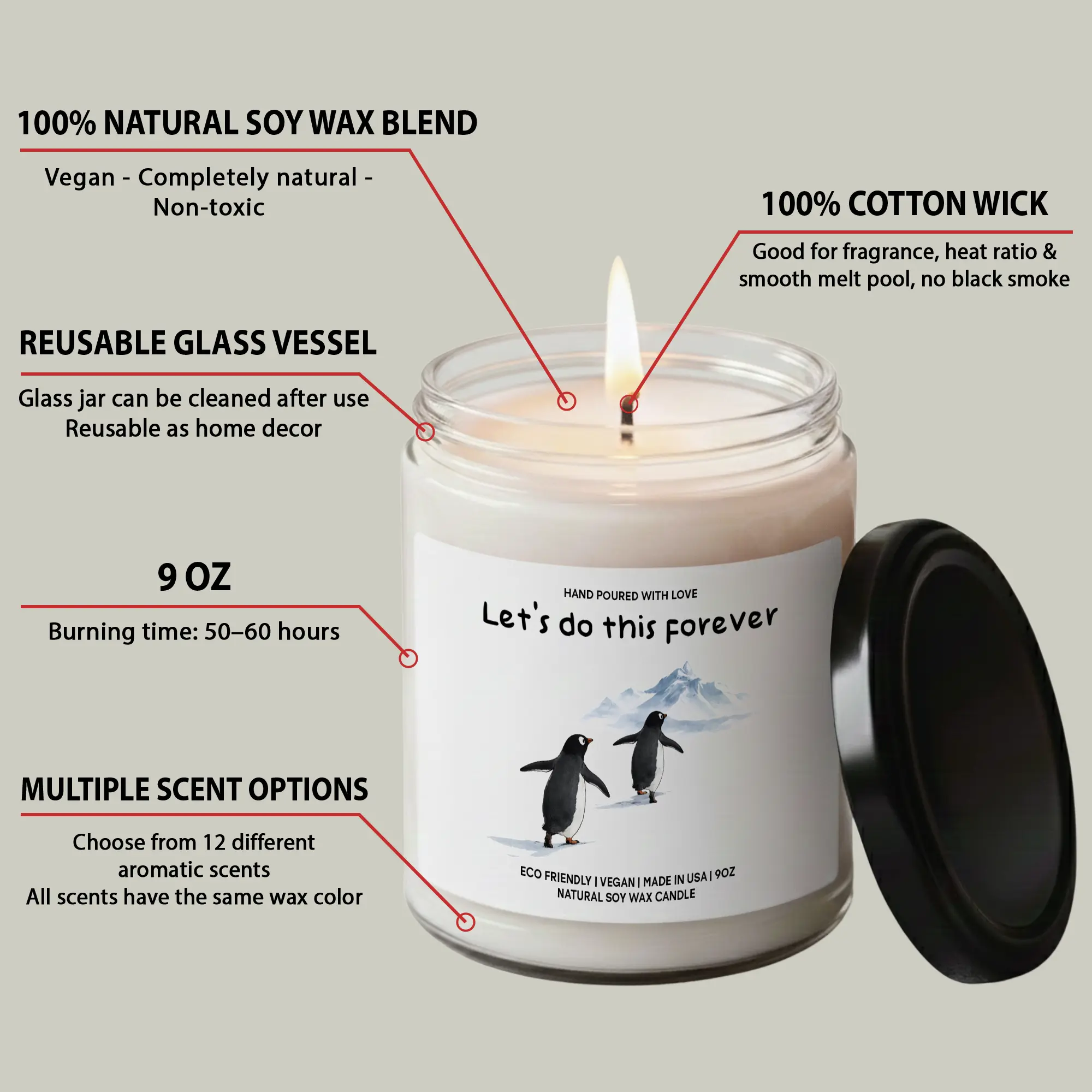 MAKEAGIFT Let's Do This Forever Candle, Penguin Couple, Cute Couple ...