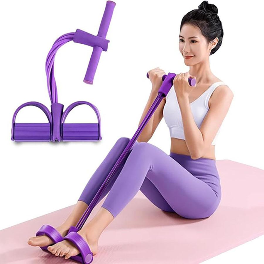 4-Tube Resistance Band with Foot Pedal, Portable Full Body Workout ...