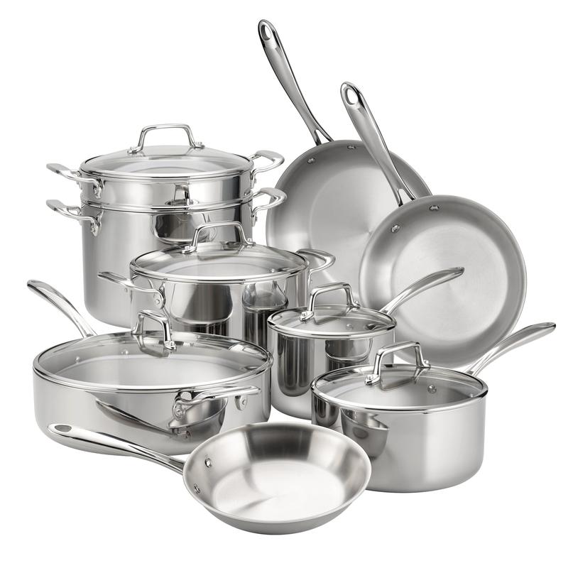 Tri-Ply Clad Stainless Steel Cookware Set with Glass Lids