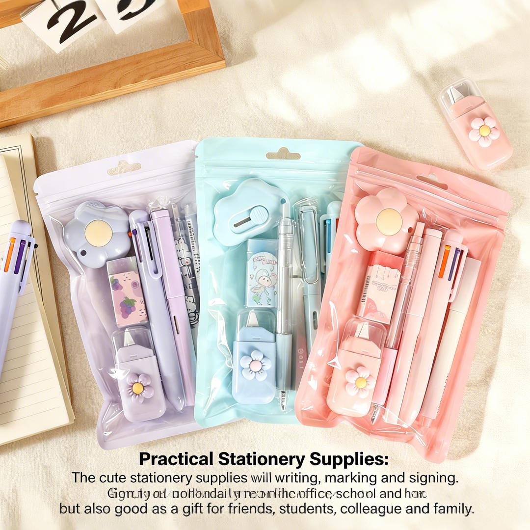 7 PCS Cute Kawaii Blue Stationery Set, Back to School Supplies Kit with ...