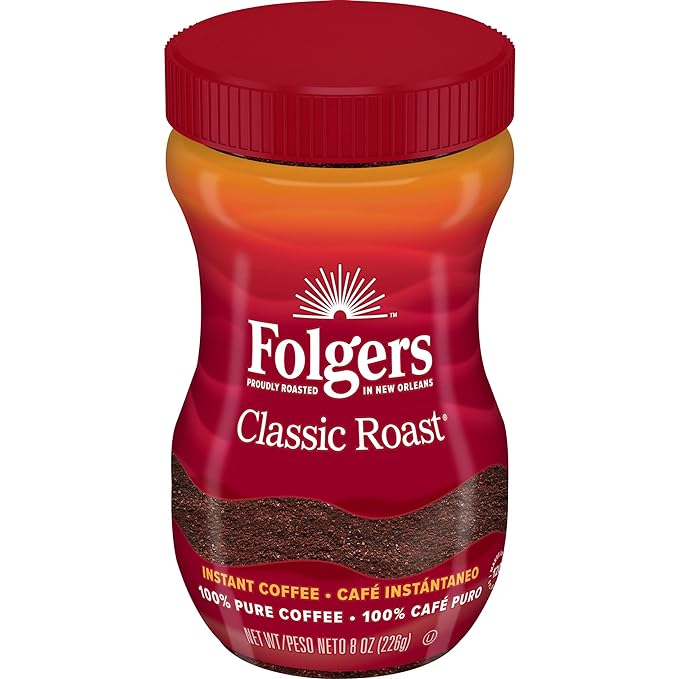 Folgers Classic Roast Instant Coffee, 8 Ounces - Rich and Bold Flavor ...
