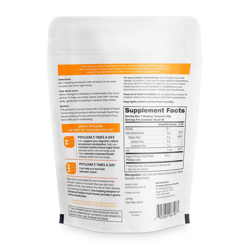 Himalaya Psyllium Husk Powder, Orange, 48 Servings - Daily Fiber ...