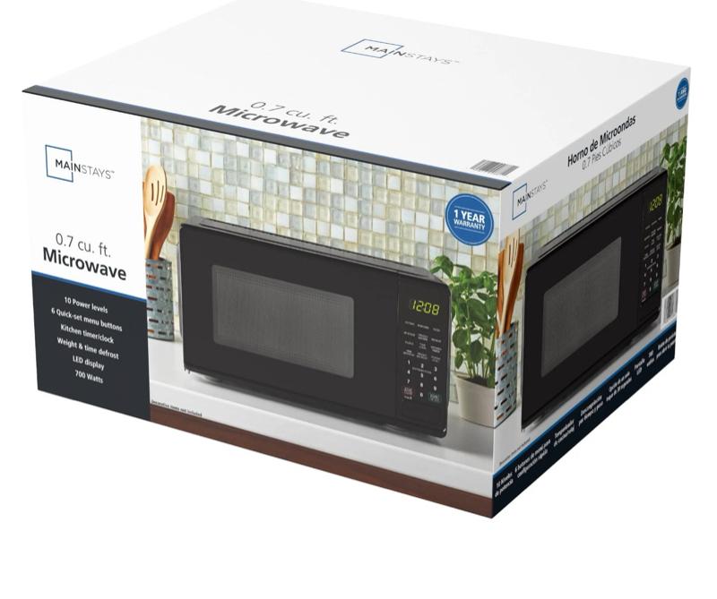 Mainstays 0.7 Cu ft Countertop Microwave Oven 700 Watts Black with LED ...