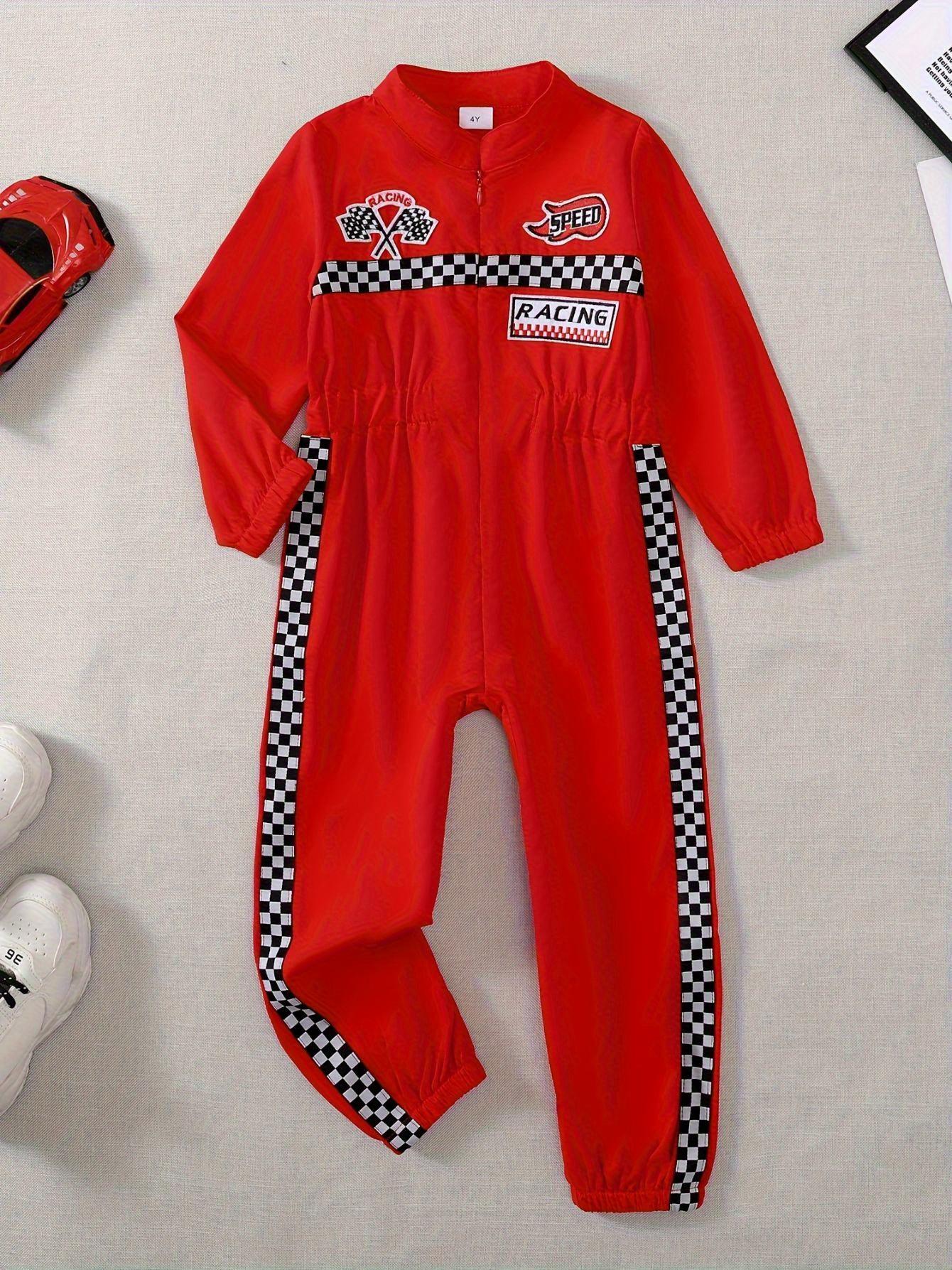 Boys' Red Racing Checkered Flag Long-Sleeve Romper 1-8Y with Speed Logo ...