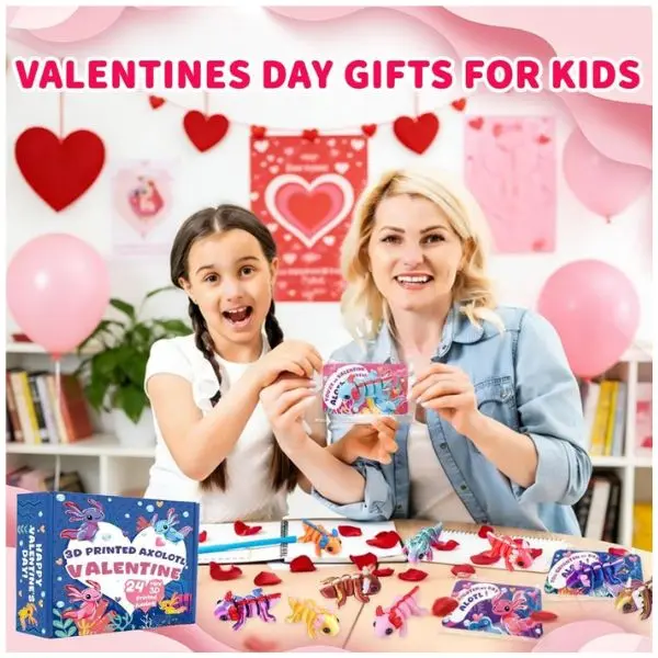 Valentines Day Gifts Cards for Kids 24 Pack 3D Printed Animals Axolotl ...