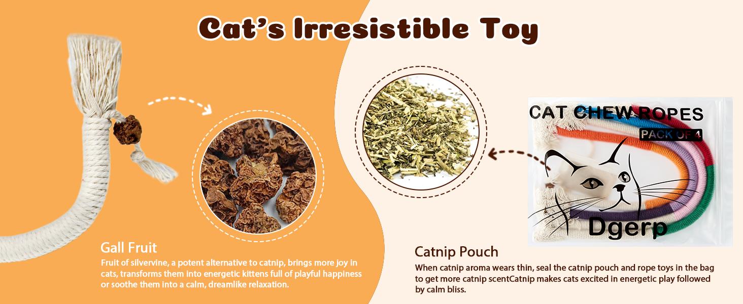 Cat Chew Ropes 4Pcs, Cat Toys for Indoor Cats with Refillable Natural ...