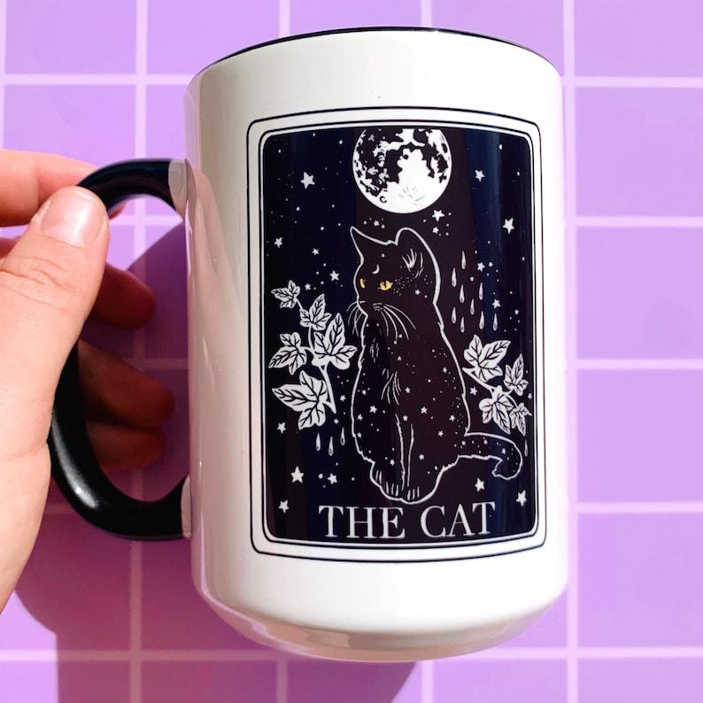 Black Cat Mug Tarot Coffee Cup Cat Themed Gift Mug Witchy Moon Gothic ...