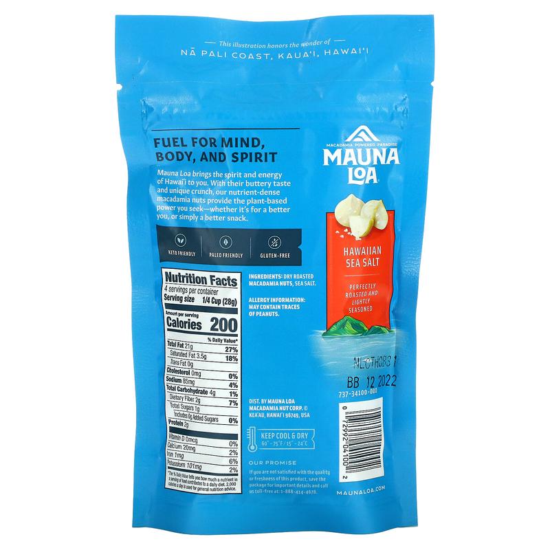 Mauna Loa Dry Roasted Macadamias, Hawaiian Sea Salt, 4 oz (113 g)