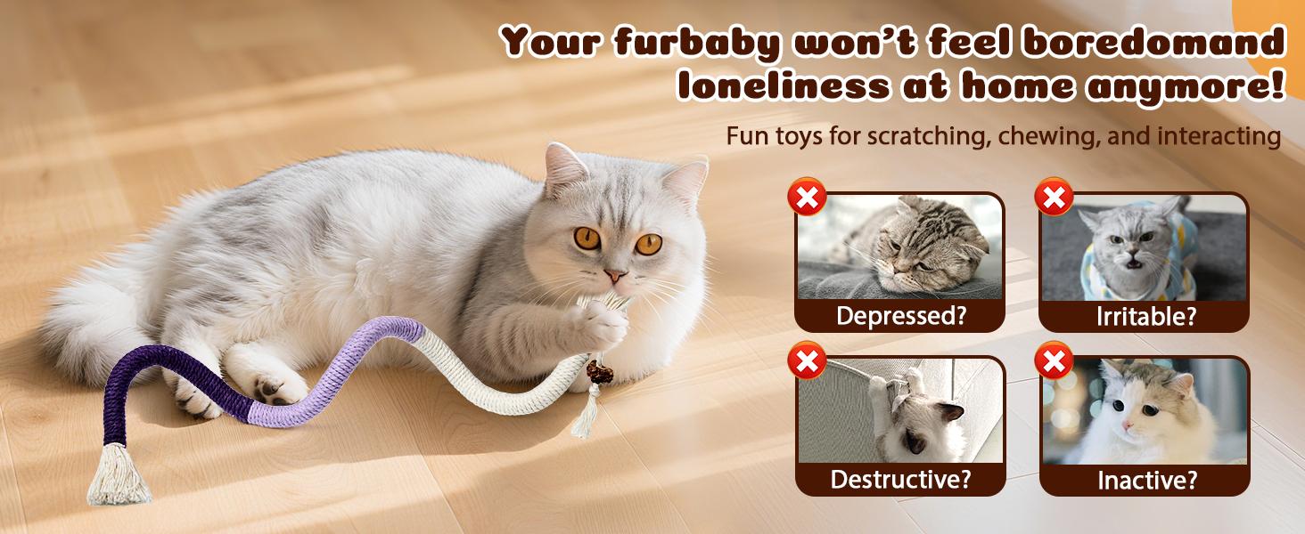Cat Chew Ropes 4Pcs, Cat Toys for Indoor Cats with Refillable Natural ...
