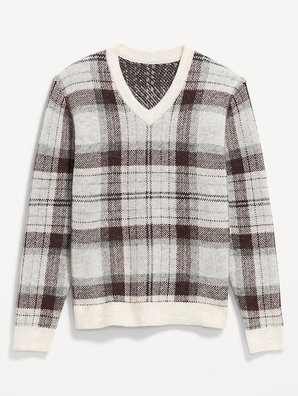 OLD NAVY Wool-Blend V-Neck Plaid Sweater