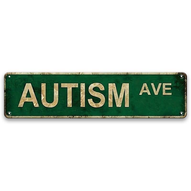 Vintage "Autism Ave" Tin (4" x 16") - Distressed Green and White, Wall ...