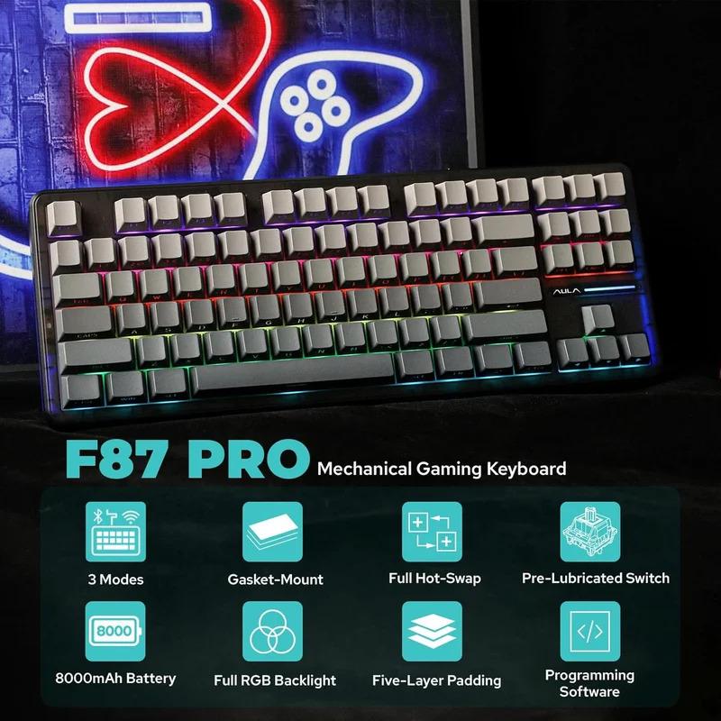 AULA F87 Pro Mechanical Keyboard 3 Mode 2.4G/USB/Bluetooth Tri Mode ...