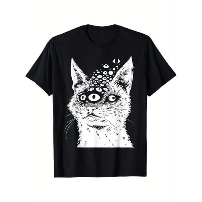 Weirdcore Cat Grunge Alt Harakuju Trippy Creepy Horror Goth T-Shirt ...