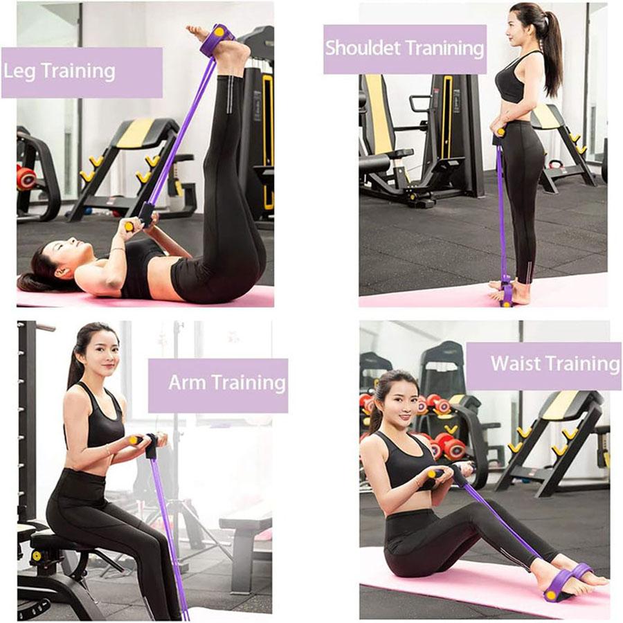 4-Tube Resistance Band with Foot Pedal, Portable Full Body Workout ...