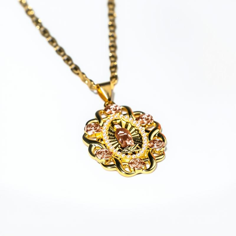 Rose Pendant Necklace Golden Caring Virgin Mary Ladies Fashion Jewelry ...