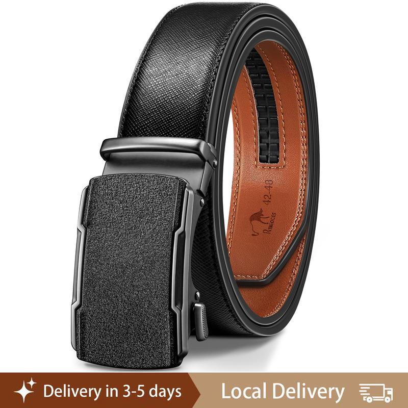 RYNEOCES Modern Mens Ratchet Belt Genuine Cowhide Leather Easy Release ...