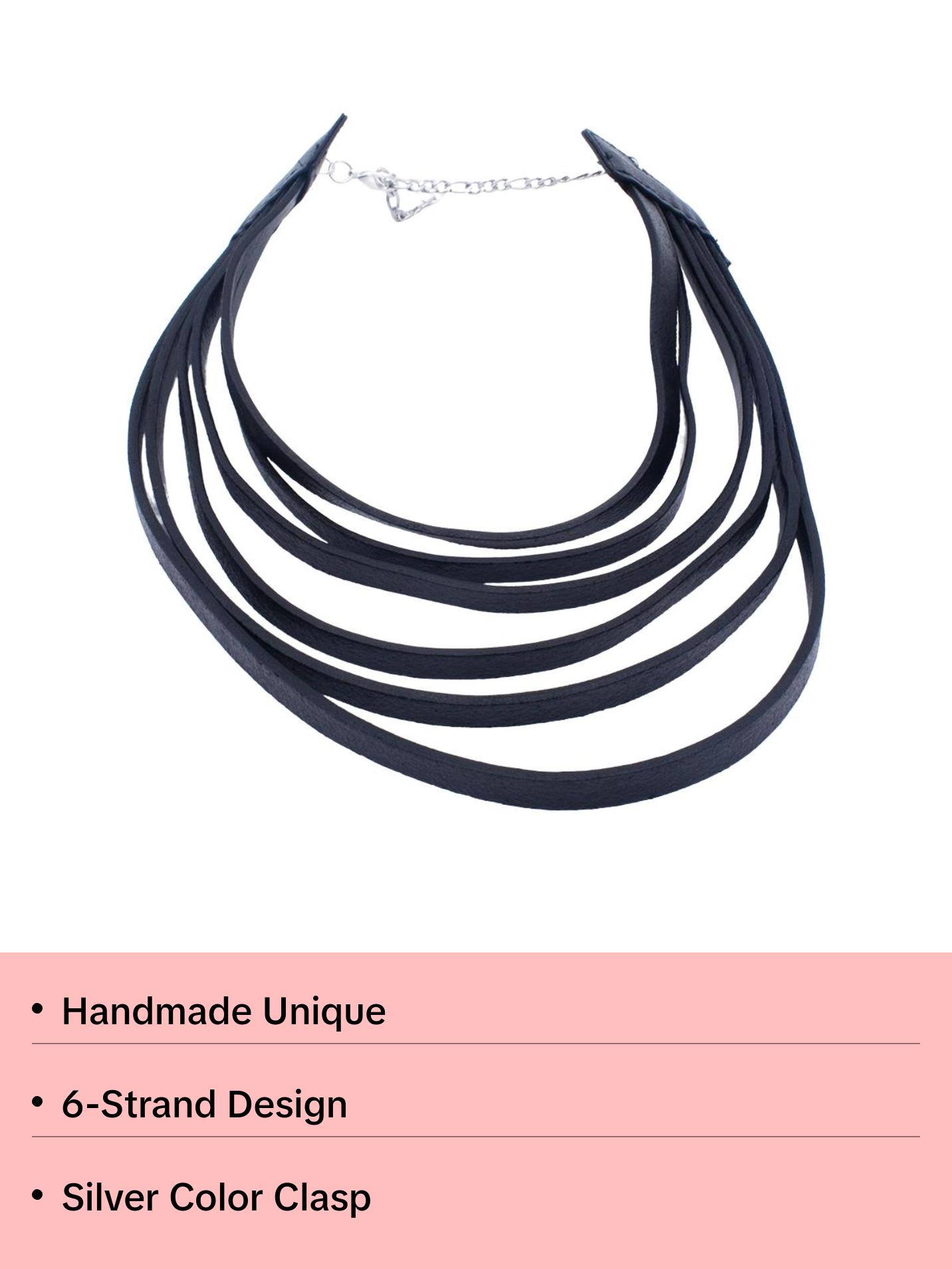 Black Corded Necklace | Statement Necklace | Black | 6 Strand Black Bib ...