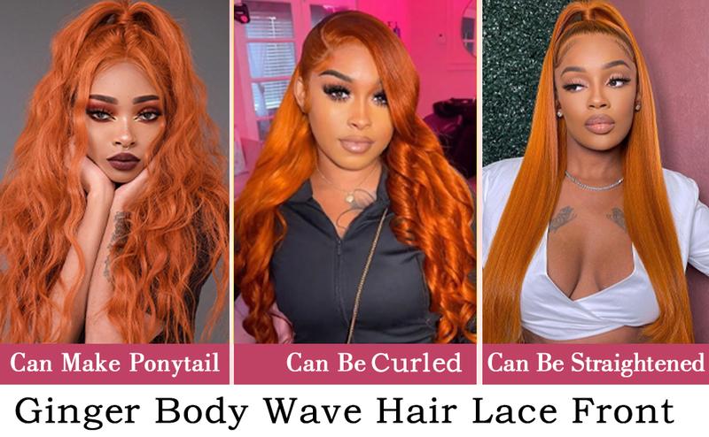 34 Inch 200 Density #350 Ginger Body Wave Lace Front Wigs Blended Human ...