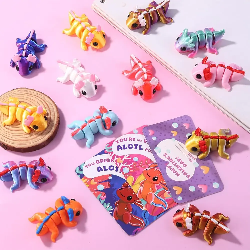 Valentines Day Gifts Cards for Kids 24 Pack 3D Printed Animals Axolotl ...