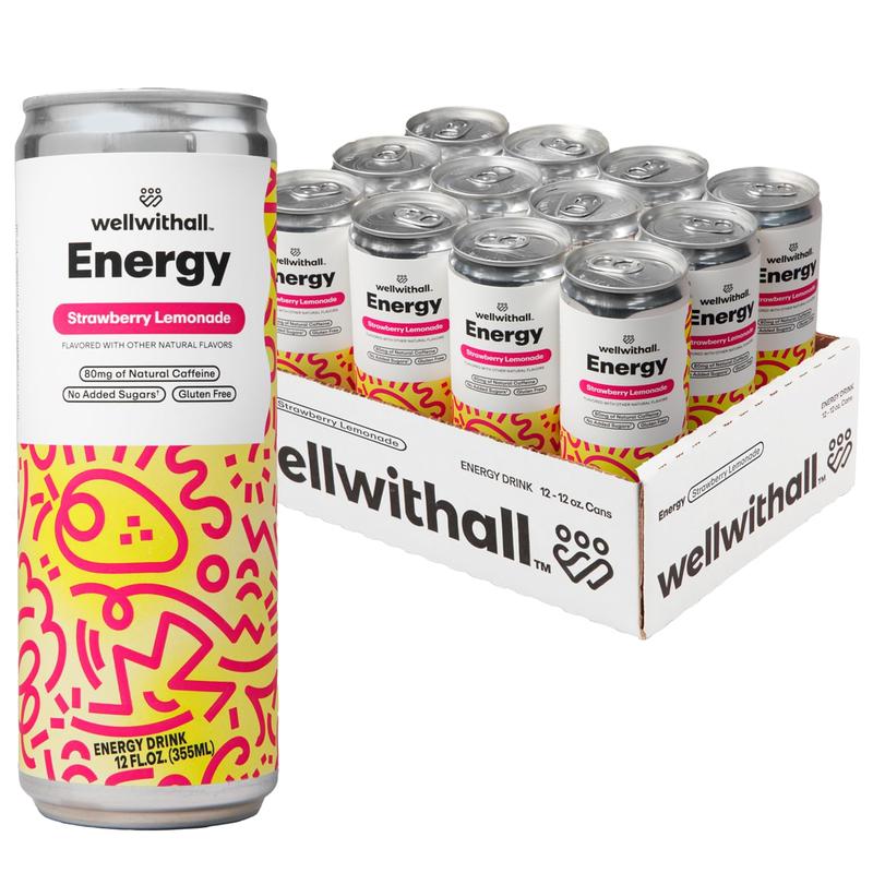 WellWithAll Strawberry Lemonade Energy Drink - Caffeine from Tea - With ...