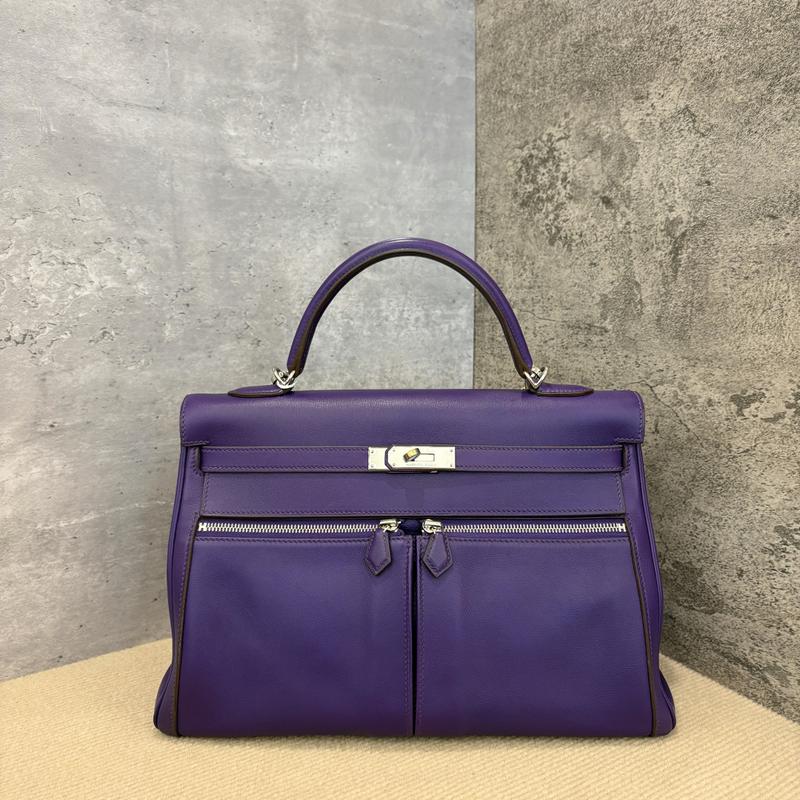 Pre-owned HERMÈS Leather tote bags Hermes Lakis Kelly 35 Swift 9K Iris ...