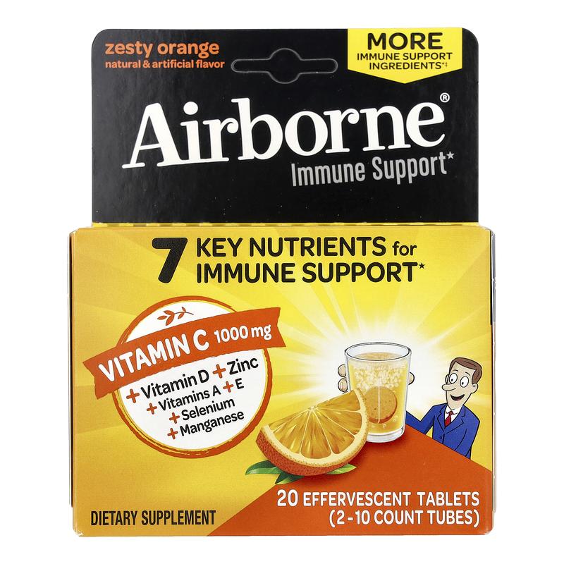 AirBorne Immune Support Supplement, Zesty Orange, 2 Tubes, 10 ...
